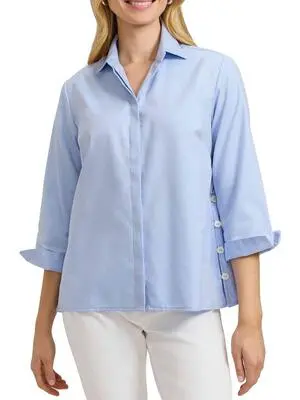 Foxcroft Beatrice Side Button Shirt - Soft Blue