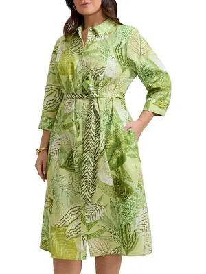 Foxcroft Fiona Botanical Print Belted Shirtdress - Green Multi