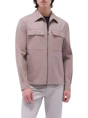 Bugatchi Stretch Wool Zip Shirt Jacket - Sand