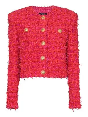 Balmain Cropped Tweed Jacket Red