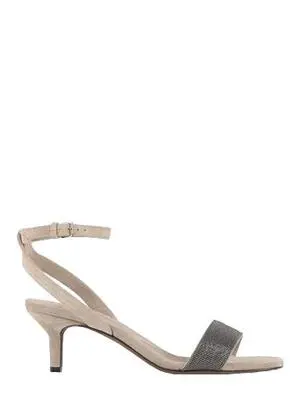 Brunello Cucinelli Embellished Leather Sandals - Grey