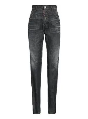 Dsquared2 Tapered Jeans With Leather Trims - Black