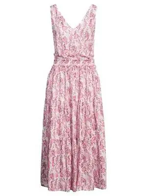 120% Lino Floral-print Shirred Midi Dress - Pink