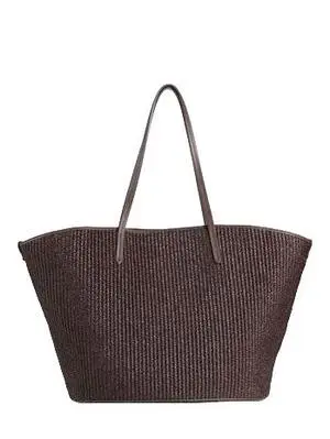 Brunello Cucinelli Shopper Bag With Faux Raffia And Leather - Brown