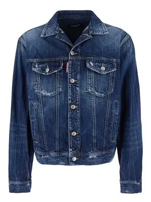 Dsquared2 Cotton Denim Jacket With Distressed Detail - Blue
