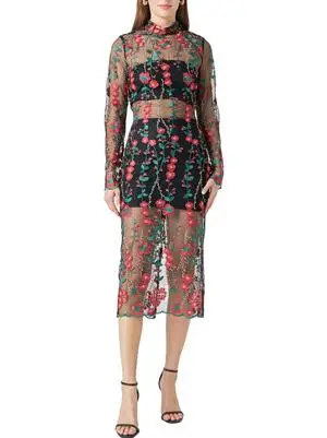 Endless Rose Floral Embroidered Midi Dress - Red Multi