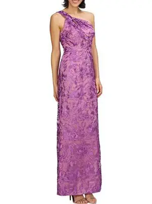 Js Collections Samantha Floral Embroidery One-shoulder Gown - Violet Rose