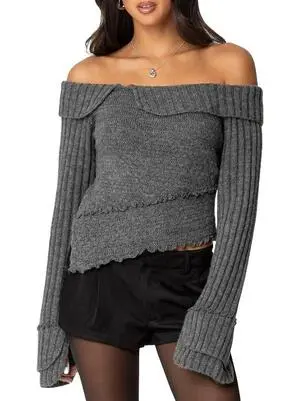 EDIKTED Mikkie Asymmetric Sweater - Dark-gray