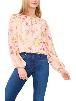 CECE DUPRAZ Floral Print Tie Neck Top - Sugar Peach