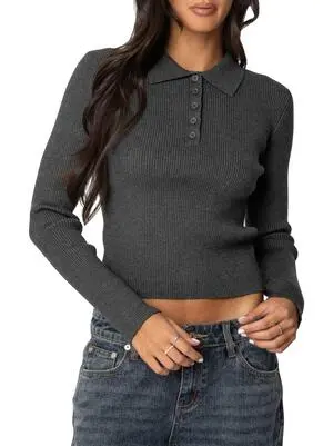 EDIKTED Mollie Rib Polo Sweater - Green-melange