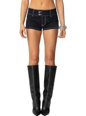 EDIKTED Yazi Star Low Rise Denim Micro Shorts - Black