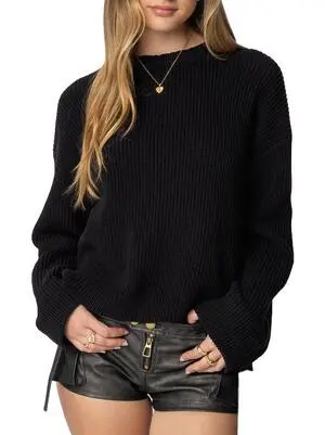 EDIKTED Marleen Oversized Crewneck Cotton Sweater - Black