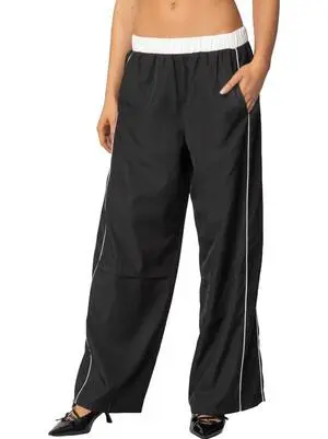 EDIKTED Ofir Contrast Waist Track Pants - Black-and-white