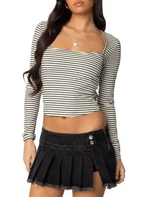 EDIKTED Alex Stripe Long Sleeve Top - Black-and-white