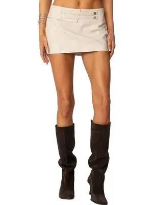 EDIKTED Karly Faux Leather Miniskirt - Beige