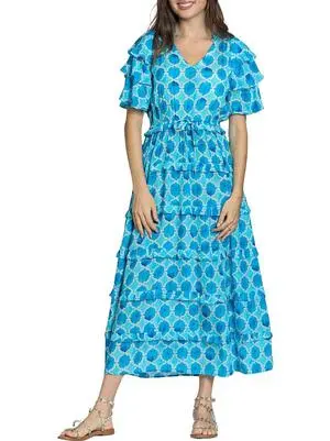 APNY APNY Tiered Ruffle Maxi Dress Turquoise Multi