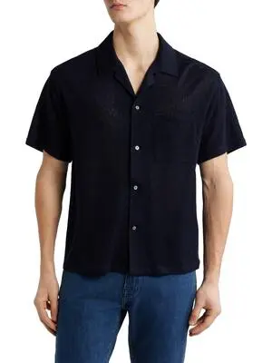 FRAME Wool Blend Terry Button-up Shirt - Dark Navy
