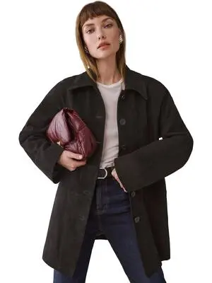 REFORMATION Veda Celine Suede Leather Jacket - Black