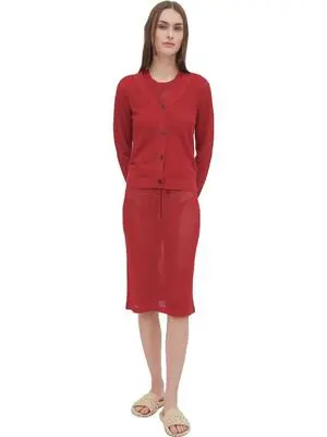 Rosetta Getty Mesh Pointelle Cardigan - Red