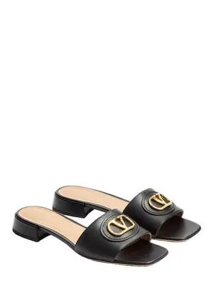 Valentino Garavani Vlogo Signature Calfskin Slide Sandal - Black