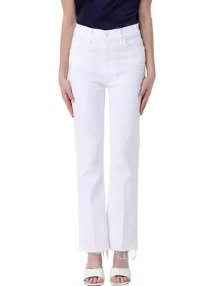 MOTHER Straight Leg Jeans With Raw Edge Hem - White