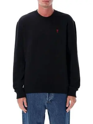 AMI Paris Relaxed Fit Cotton Crewneck Sweatshirt - Black