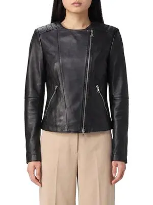 PATRIZIA PEPE Patrizia Pepe Slim Fit Lambskin Leather Jacket With Round Neck And Fly Logo