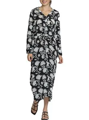 APNY Mix Print Long Sleeve Shirt Dress - Black/white