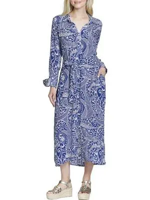 APNY Mix Print Long Sleeve Shirt Dress - Navywhite