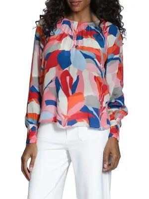APNY APNY Ikat Print Blouse Blue/pink Multi