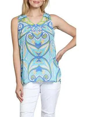 APNY Print V-neck Tank - Turquoise Multi