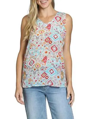 APNY Print V-neck Tank - Turquoise/red Multi