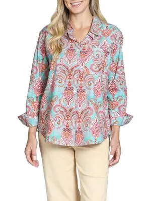 APNY Print Cotton Button-up Shirt - Aqua Multi