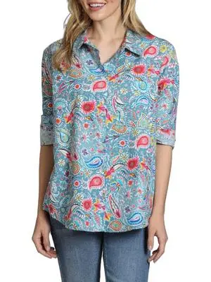 APNY Print Cotton Button-up Shirt - Blue Multi
