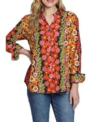 APNY APNY Print Cotton Button-up Shirt Gold Multi