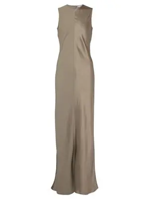 AMI Paris Paneled Satin Maxi Dress - Grey