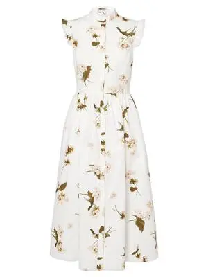 Erdem Floral Cotton Poplin Midi Dress - White