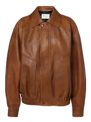 Saint Laurent Leather Bomber Jacket - Brown