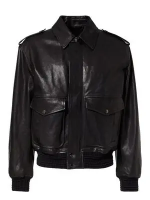 Burberry Leather Bomber Jacket - Black