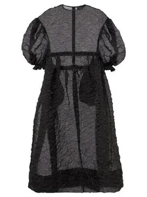 Simone Rocha Gathered Puff-sleeve Midi Dress - Black