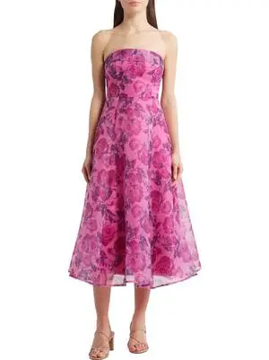 Lulus Elena Strapless Midi Dress - Berry