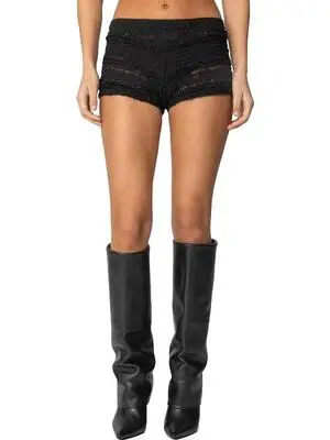 EDIKTED Maisley Sheer Lace Shorts - Black