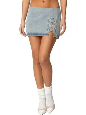 EDIKTED Bowdie Denim Mini Skirt - Light-blue