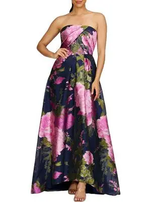 KAY UNGER Holly Floral Print Gown - Azalea Pink