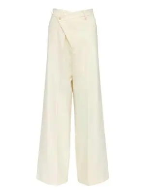 MAISON MARGIELA Wool Blend Crossover Closure Tailored Trousers - Neutrals