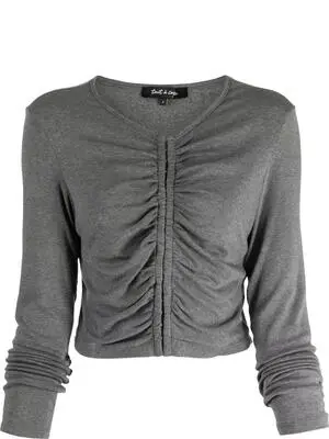 TOUT A COUP Ruched Cropped Cardigan - Grey