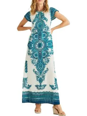 Calypso St. Barth Medallion Linen Dress - White Blue