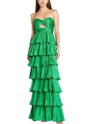 Mac Duggal Pleated Charmeuse Strapless Tiered Ruffle Gown - Spring Green