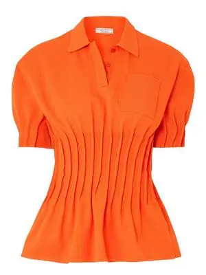 Nina Ricci Pintucked Terry Polo Shirt - Bright Orange