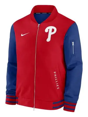 Nike Philadelphia Phillies Authentic Collection Dugout Mlb Full-zip Bomber Jacket - Red